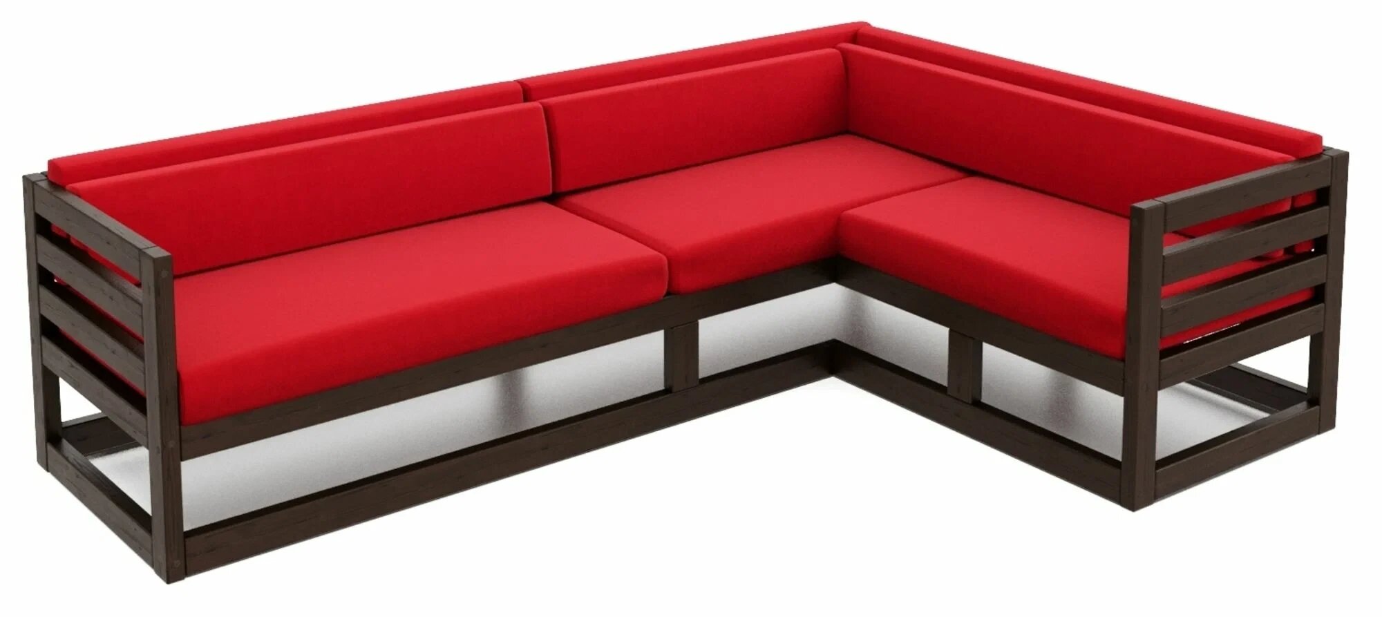 Угловой диван большой Arsko Магнус-У правый, красный-венге, вельвет, деревянный, в гостиную, скандинавский лофт