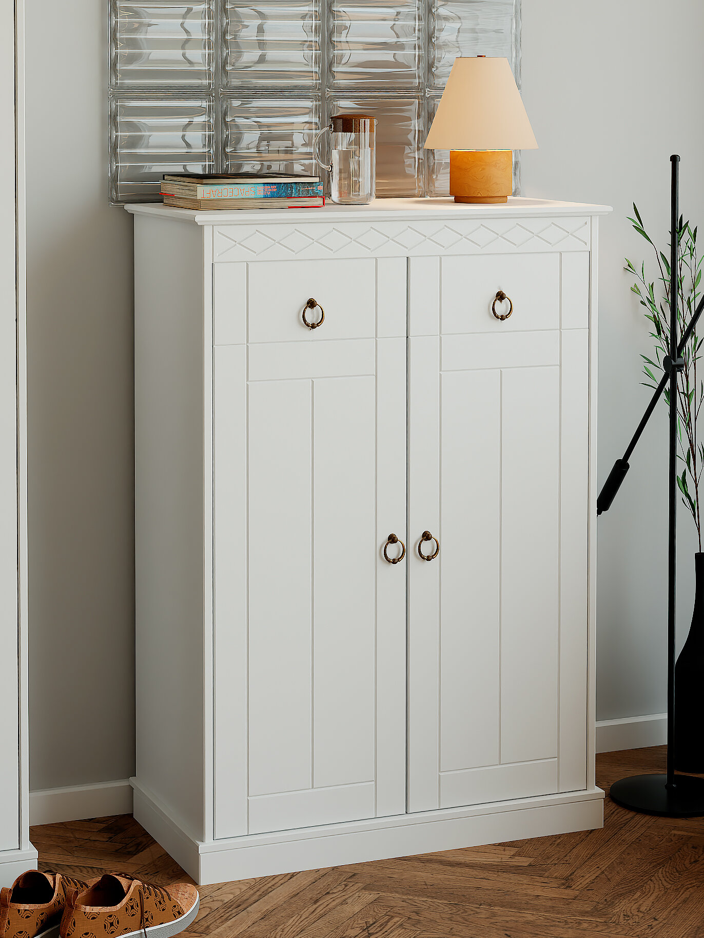 Тумба, 79х37х119, Индра, комод для одежды, в прихожую, с ящиками, белый, Dipriz