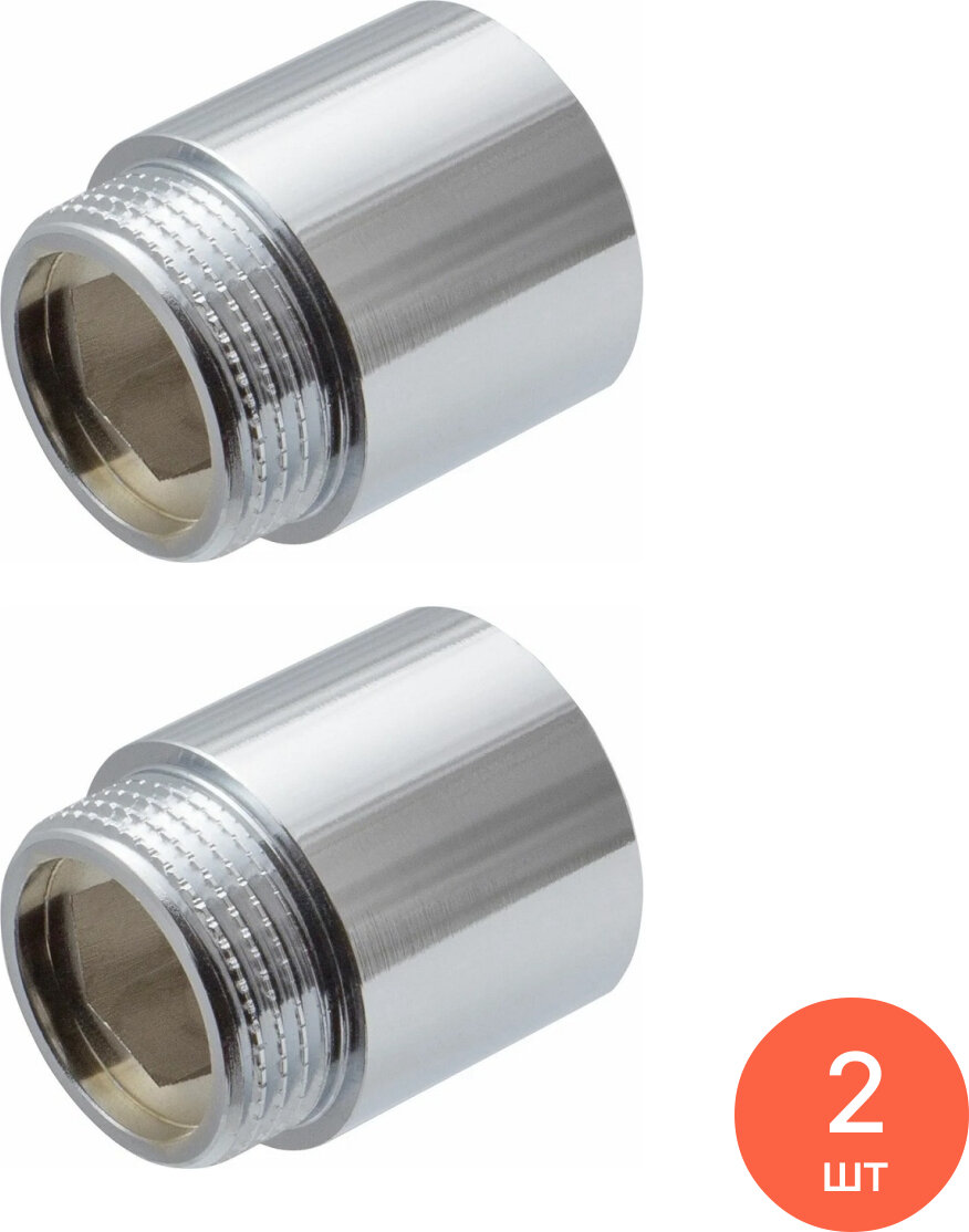 Удлинитель сантехнический MIXTON / Микстон хромированный из латуни CW617N, внутренняя и наружная резьба 3/4дюйма, длина наращивания 25мм / фитинг (комплект из 2 шт)