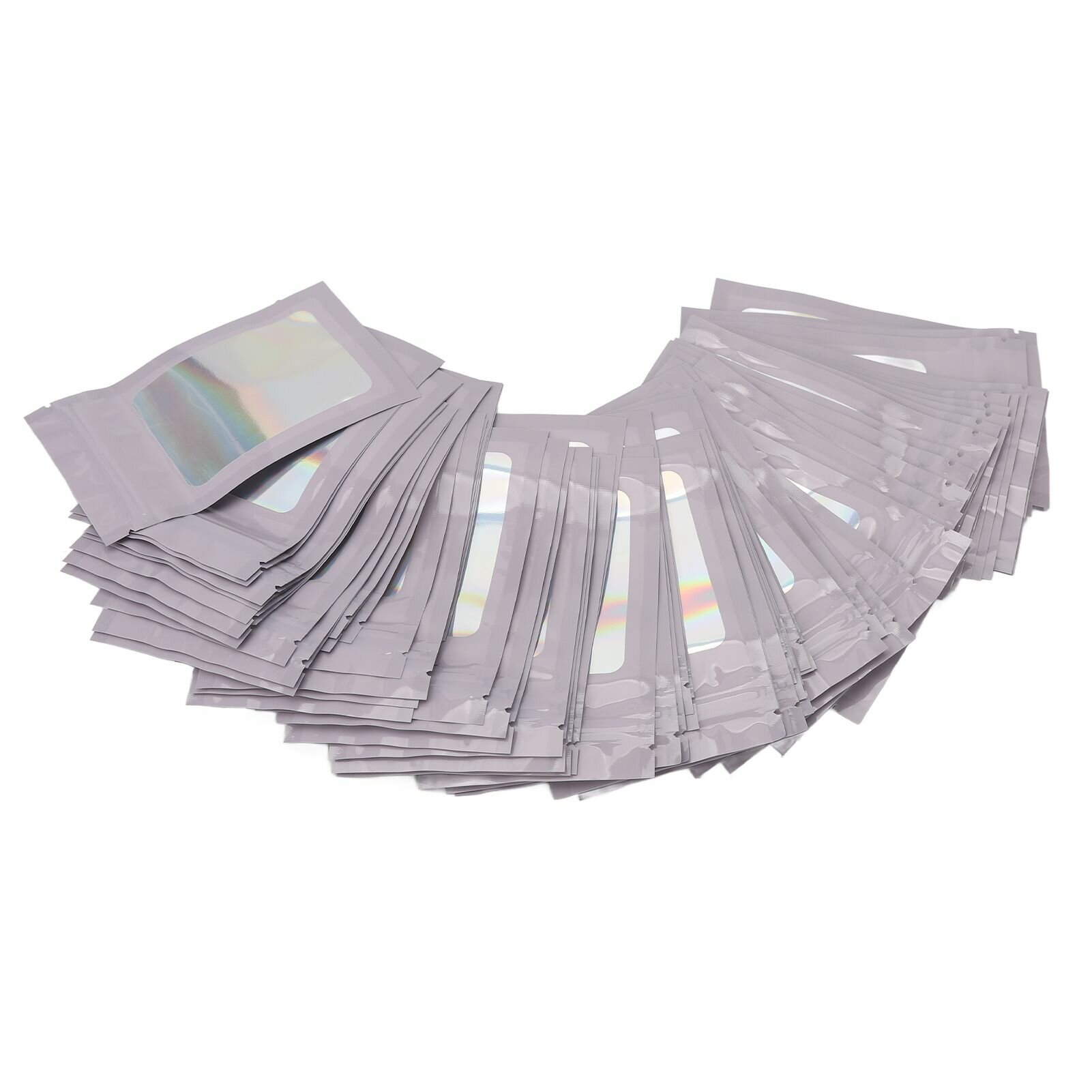 100 шт. Пакет с защитой от запахов с голографическим эффектом и прозрачным окном для блеска для губ, 7.5 x 12 см, многофункциональное использование