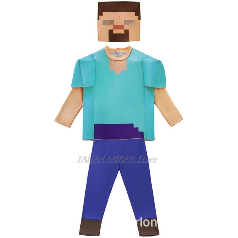 Косплей костюм Стив из Майнкрафта WICCON Синий, S, Costume set