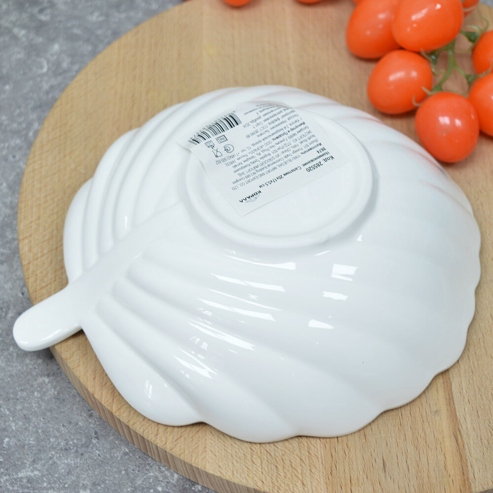 Салатник фарфоровый «Маршмеллоу» в форме ракушки, белый, 20×17×5.5 см, рифлёный край — фото 1