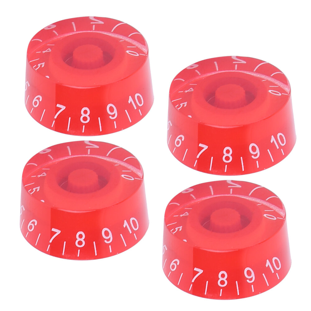 4Pcs Acrylic Bass Knobs Electric Guitar Volume Control Potentiometer Hat AccessoriesWhite on Red