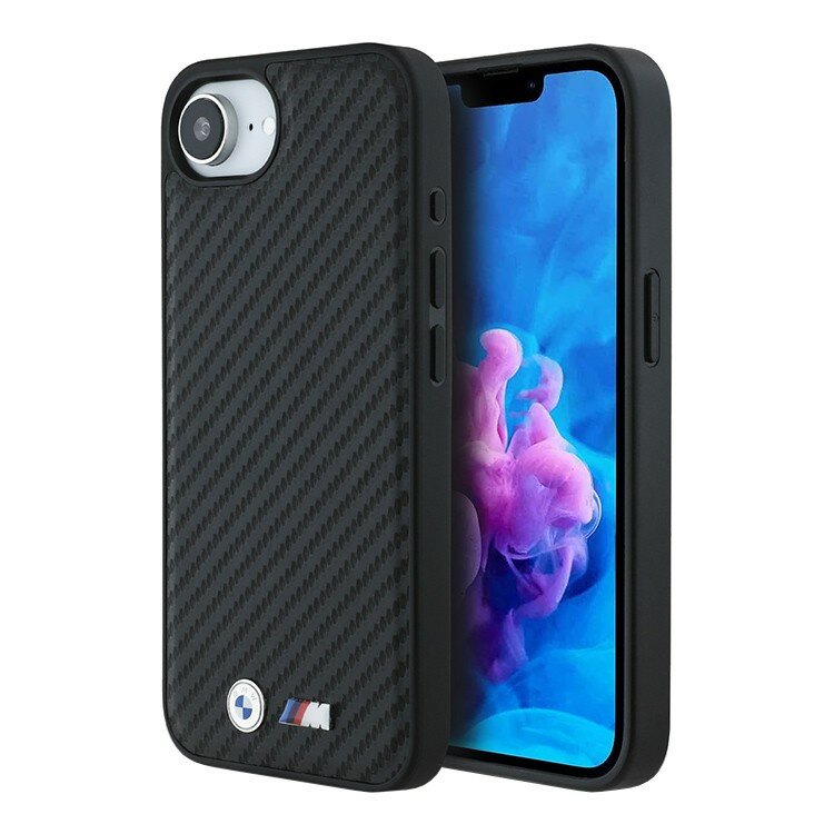 BMW чехол с MagSafe для iPhone 16e, M-Collection кожа PU Carbon Metal logo черный