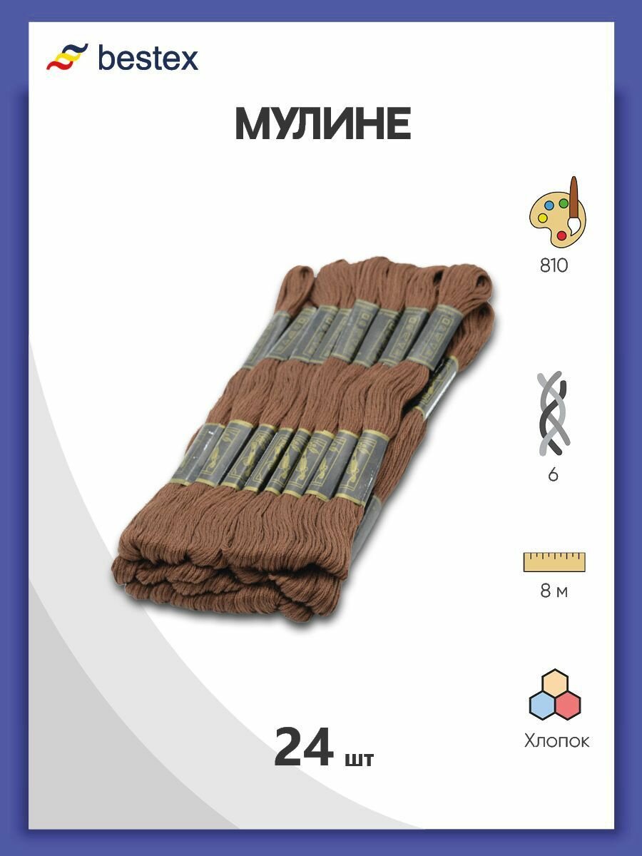 Мулине одноцветный набор Bestex, мерсеризованный хлопок, 24 шт (810)