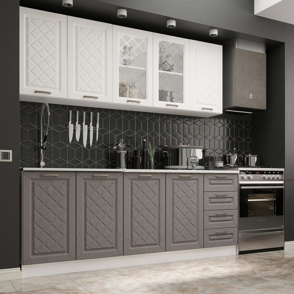 Кухонный гарнитур, кухня, готовый комплект Агава 2 метра Акация Белая/Трюфель