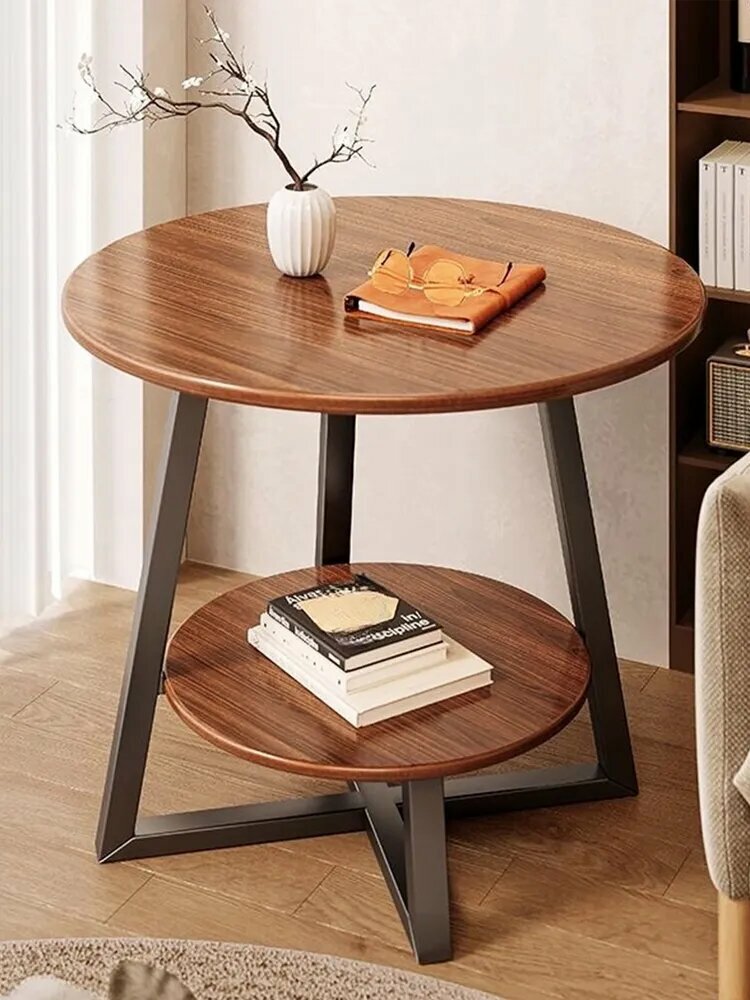 Столик журнальный, круглый, 4 ноги, металл и ДПК, светло-коричневый, 51 см