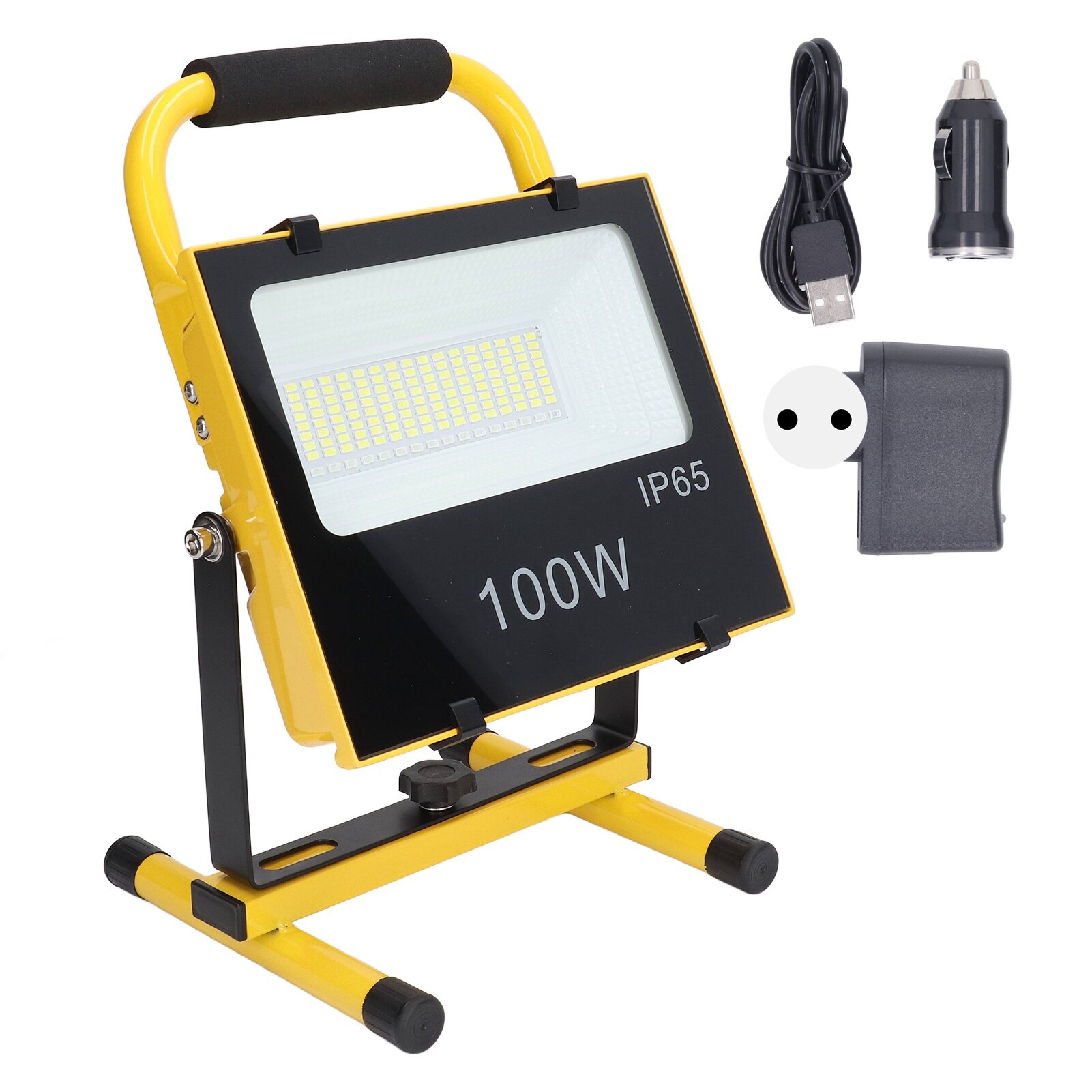 Уличный светодиодный прожектор с перезаряжаемой батареей, степень защиты IP65, водонепроницаемый, портативный, 100 Вт, 9000 лм, 6500K.