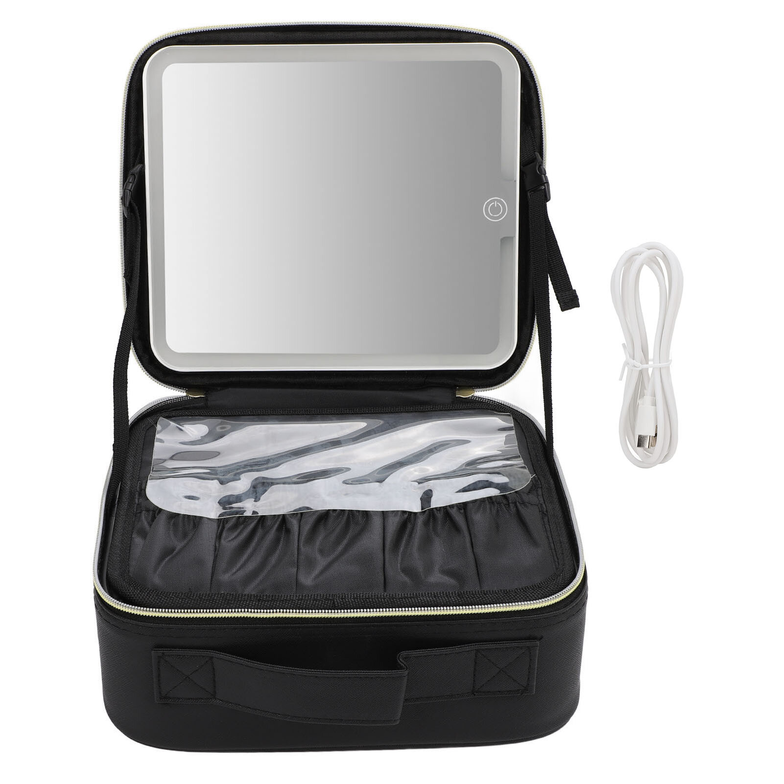 Портативная светодиодная макияж многоцелевой стильный стильный 3 -емкость 3 Цветные светильники Dimmable Travel Makeup Back со светодиодным зеркалом Black