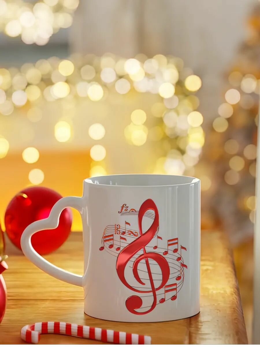 Кружка керамическая красный скрипичный ключ, 330 мл