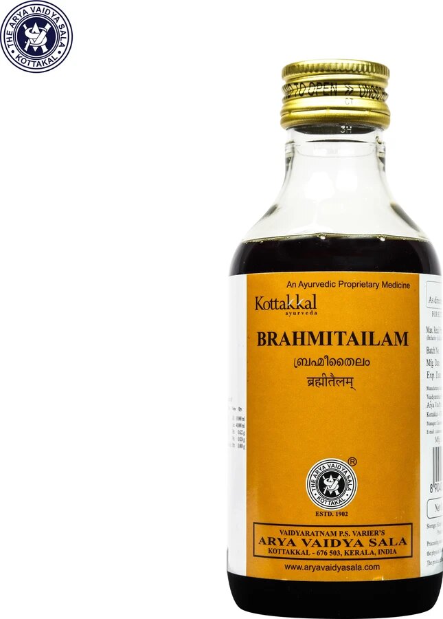 Масло Брахми тайлам Коттаккал антистресс, улучшение памяти, укрепление волос Brahmi Tailam Kottakkal 200 мл.