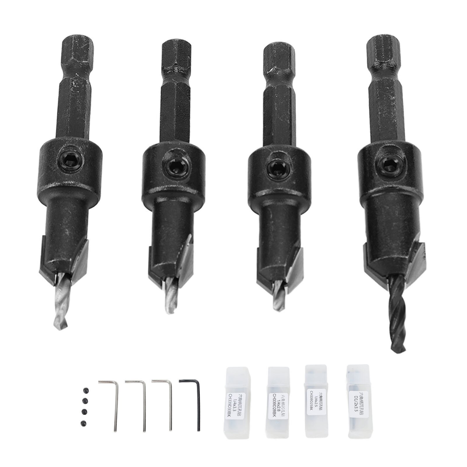 4 потайных сверла, карбид, шестигранный хвостовик, для саморезов,