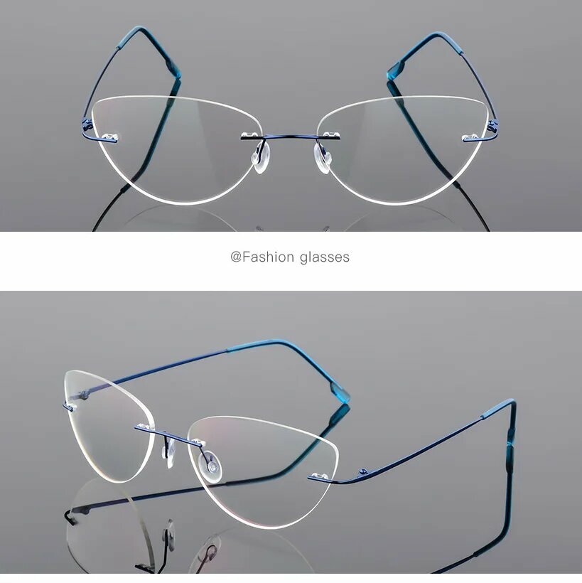 Очки без оправы "кошачий глаз", Blue, 0(Clear Lens)