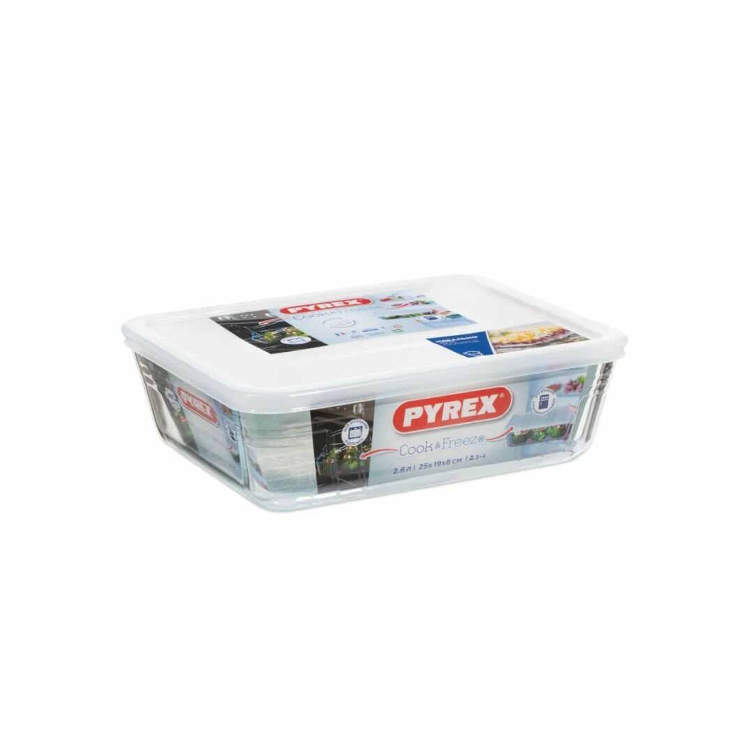 Контейнер с крышкой Pyrex Cook Freez 19x14x4см 0.8л прямоугольный стекло пластик для кухни