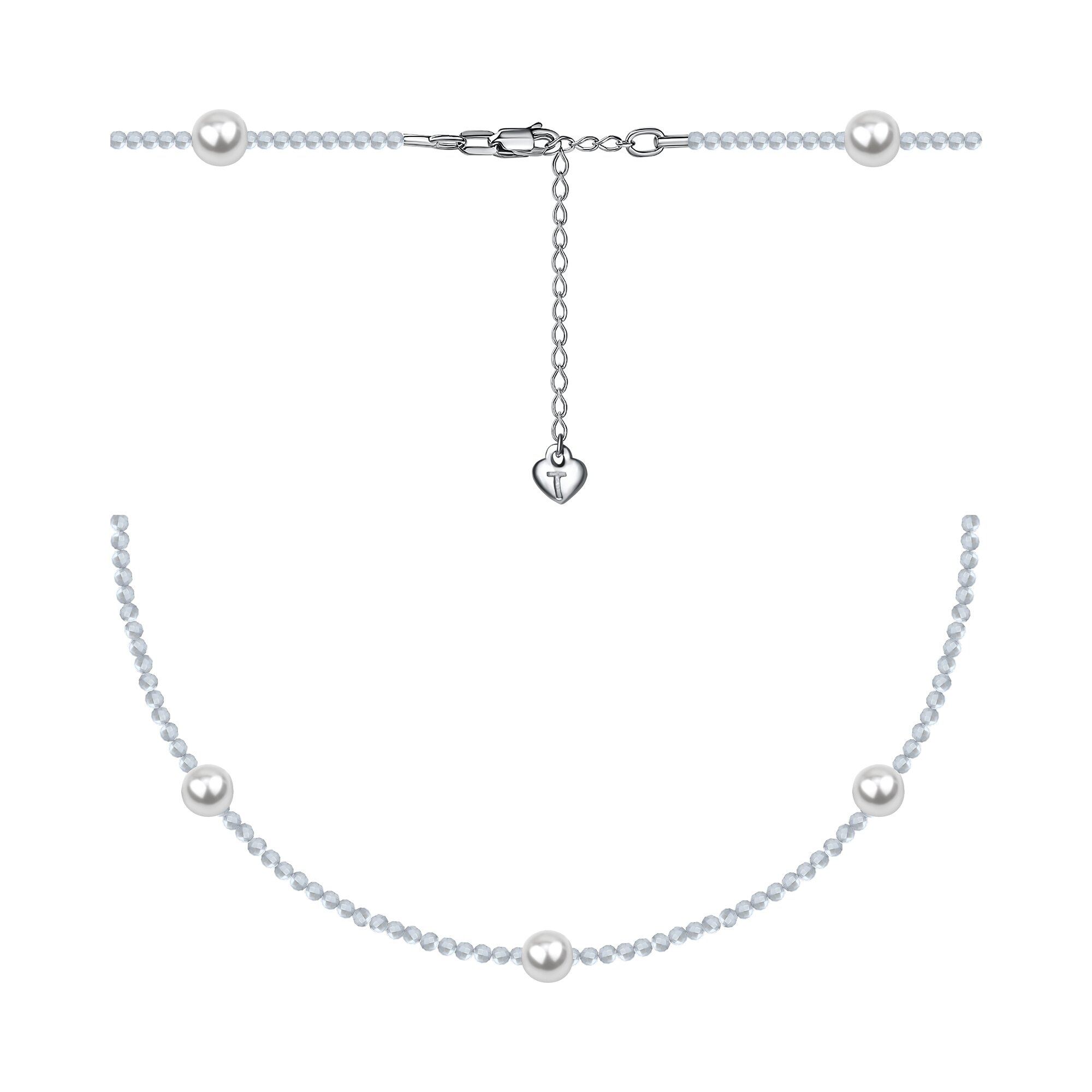 Колье Diamant online, серебро, 925 проба, родирование, агат, жемчуг