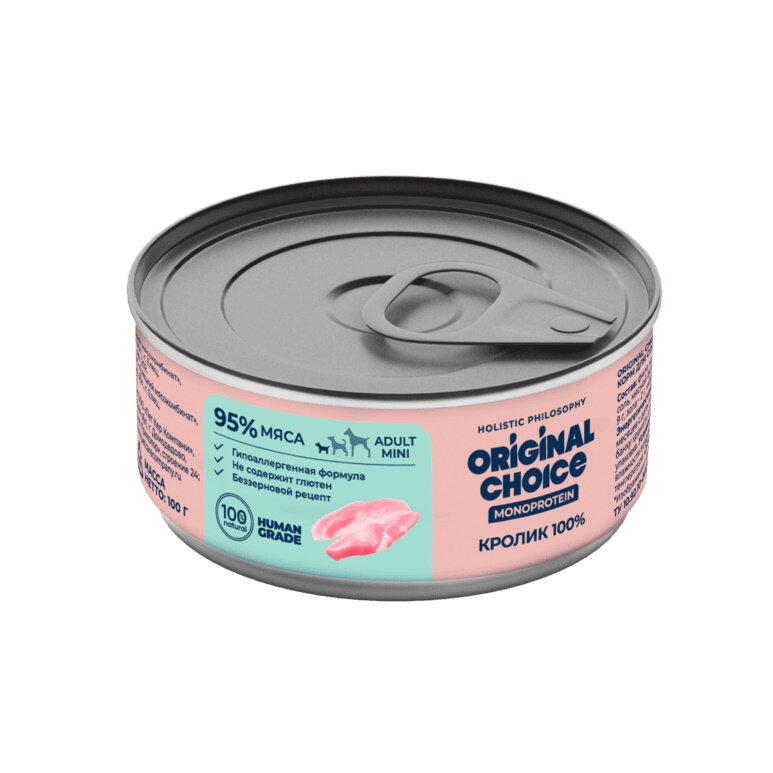 Влажный корм ORIGINAL CHOICE MONOPROTEIN ADULT MINI для собак мелких пород кролик 100%, 12 шт х 100 г