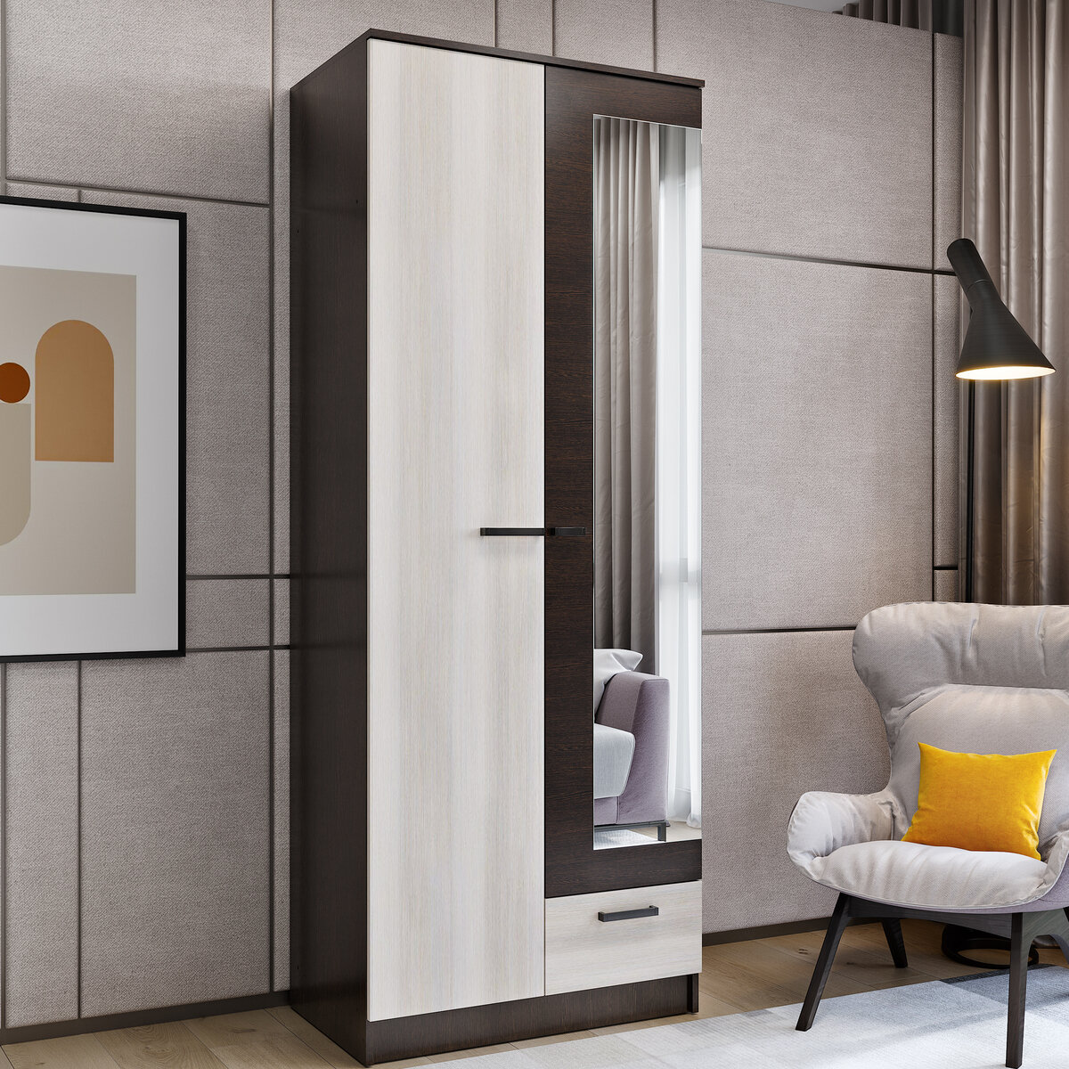 Шкаф распашной платяной Адель с зеркалом 80х47х209.5 см Венге/Лоредо