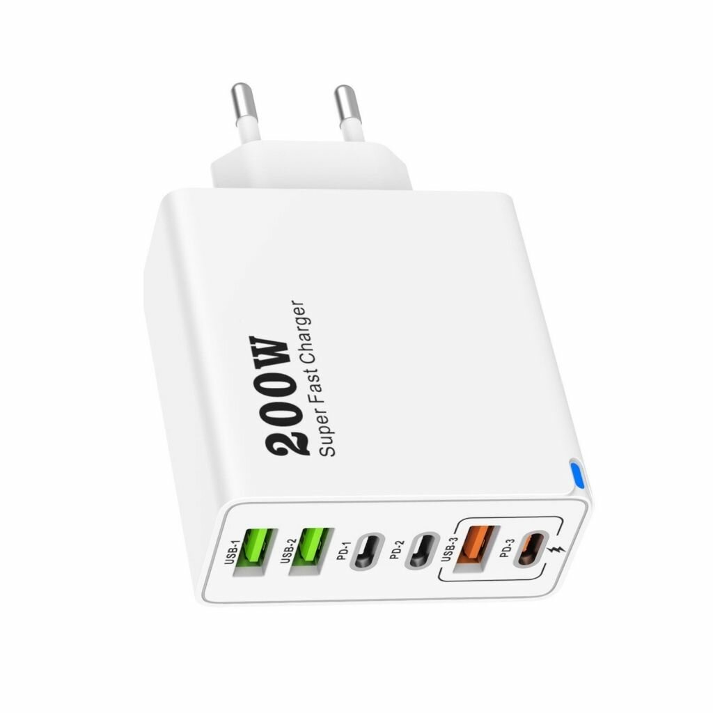 Многопортовое зарядное устройство мощностью 200 Вт 3USB + 3PD для мобильного телефона с быстрой зарядкой "шесть в одном"-Европейский стандарт-белый