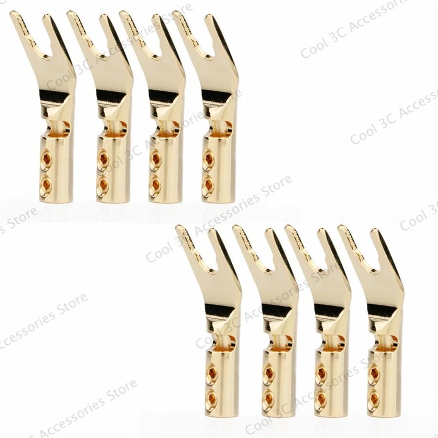 8 шт, медные вилки-бананы, золоченые Gold plated