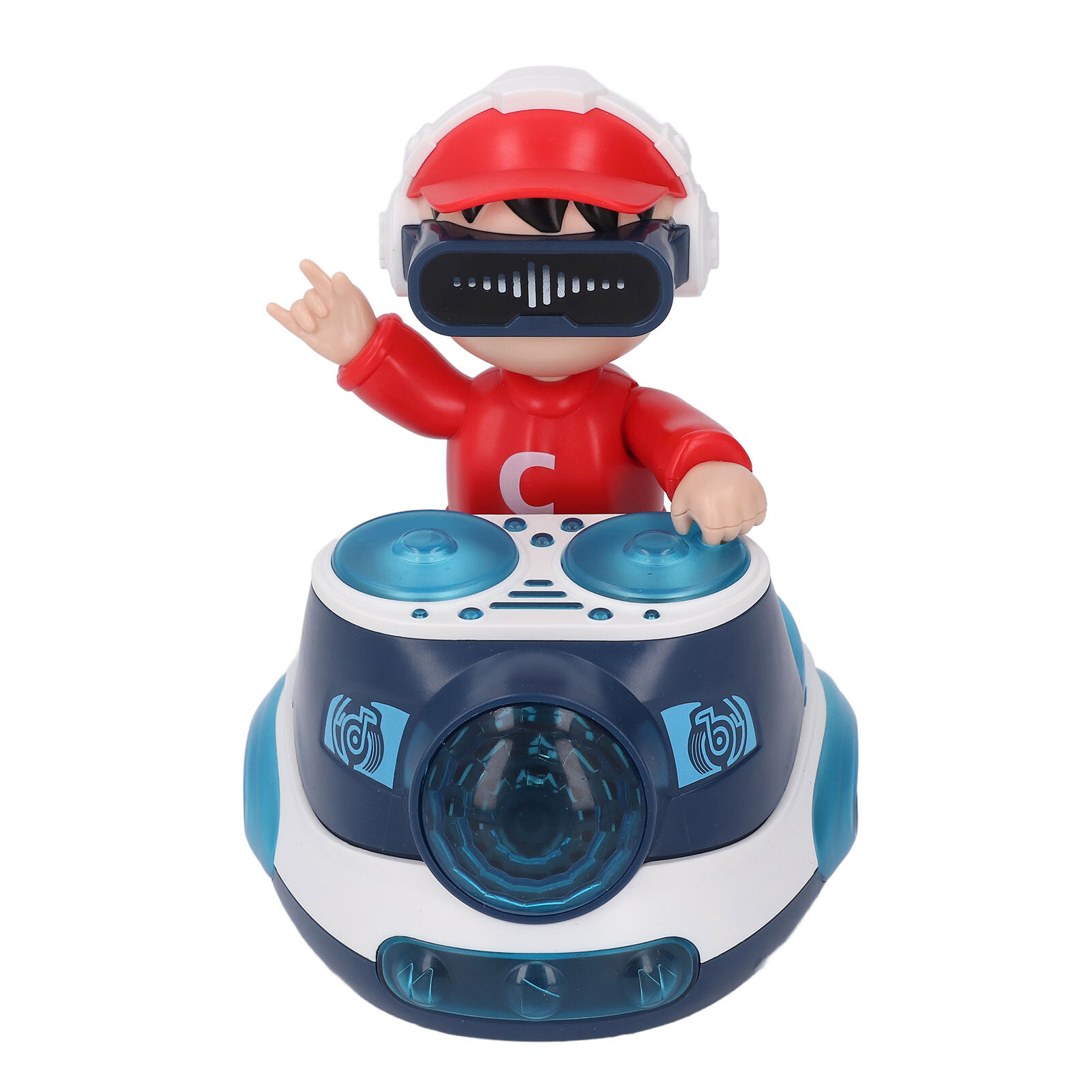DJ Bouncing Beat Rock Boy Dancing Toy with Music Flashing Light Universal Wheel Automatic Movement Robot Car for Toddlers Blue