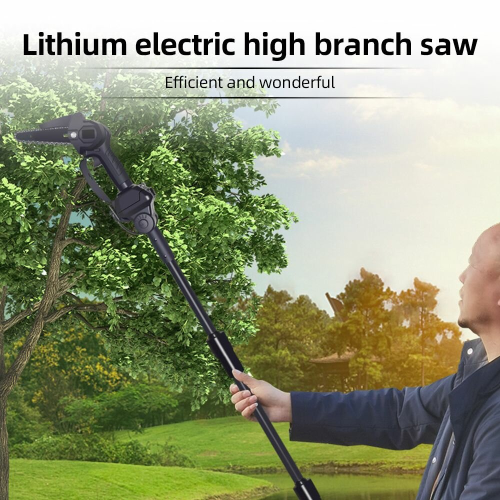 Аккумуляторные электросекаторы 21V с телескопической ручкой 4 дюйма для обрезки деревьев, угол наклона регулируется, батарея 1500 мАч