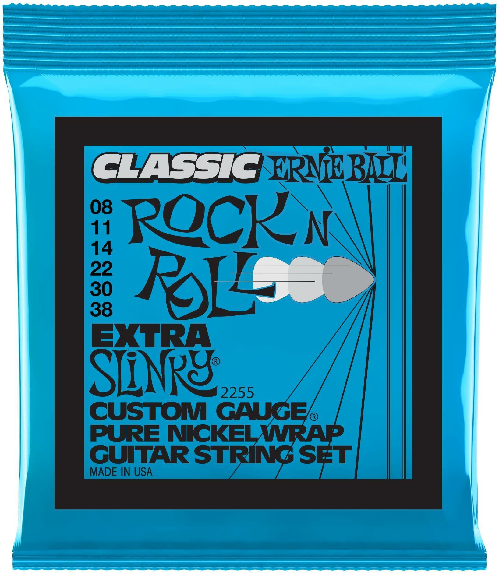 ERNIE BALL 2255 Classic Rock n Roll Pure Nickel Slinky Extra 8-38 - Струны для электрогитары