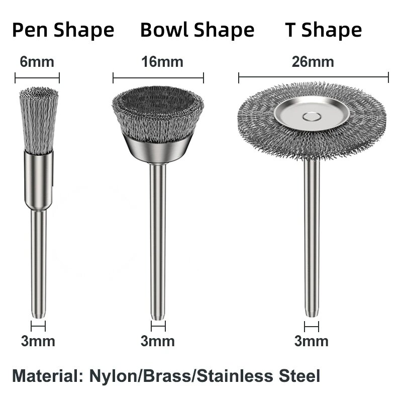 Набор проволочных щеток HAMPTON для Dremel 3,0 мм 10/20 шт. T Shape, Stainless Steel, 20pcs