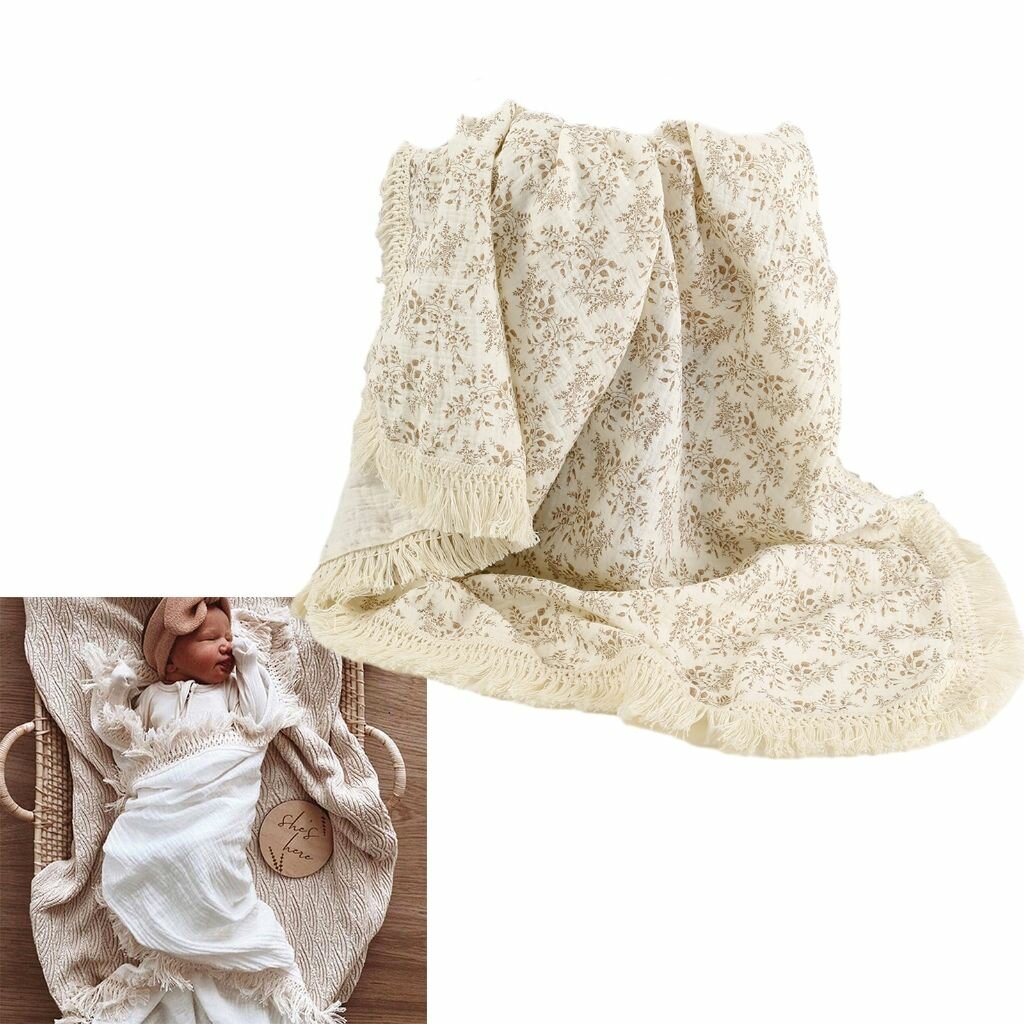 Дышащее муслиновое одеяло для детской коляски, хлопчатобумажная ткань с краями кисточек младенцев