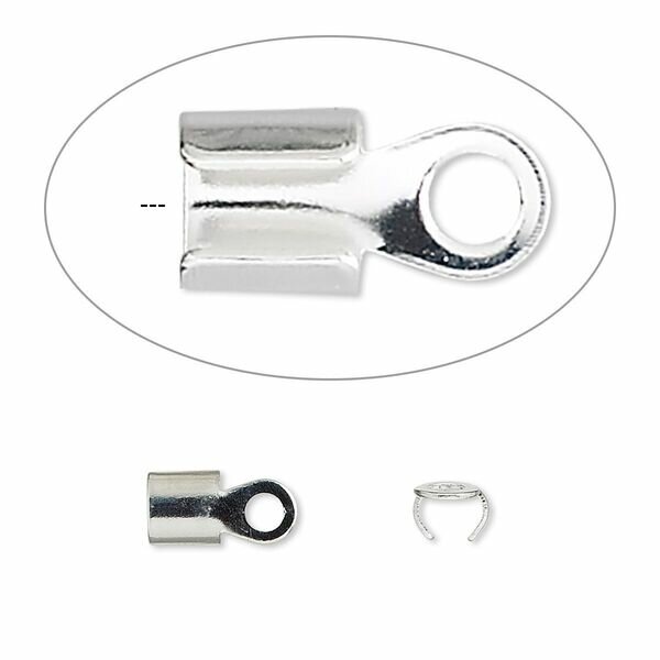 Концевики, 10х5мм (внутренний размер 4мм), обжимные, базовый материал - сталь, посеребренные, 5 пар