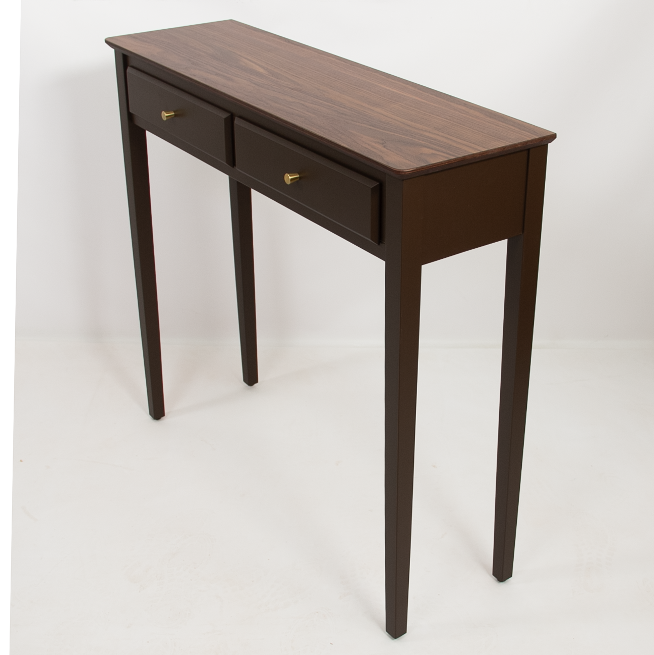 Туалетный консольный столик - трюмо в классическом стиле PW0042 с двумя ящиками, 90х30х90, Цвет коричневый, шпон ореха.