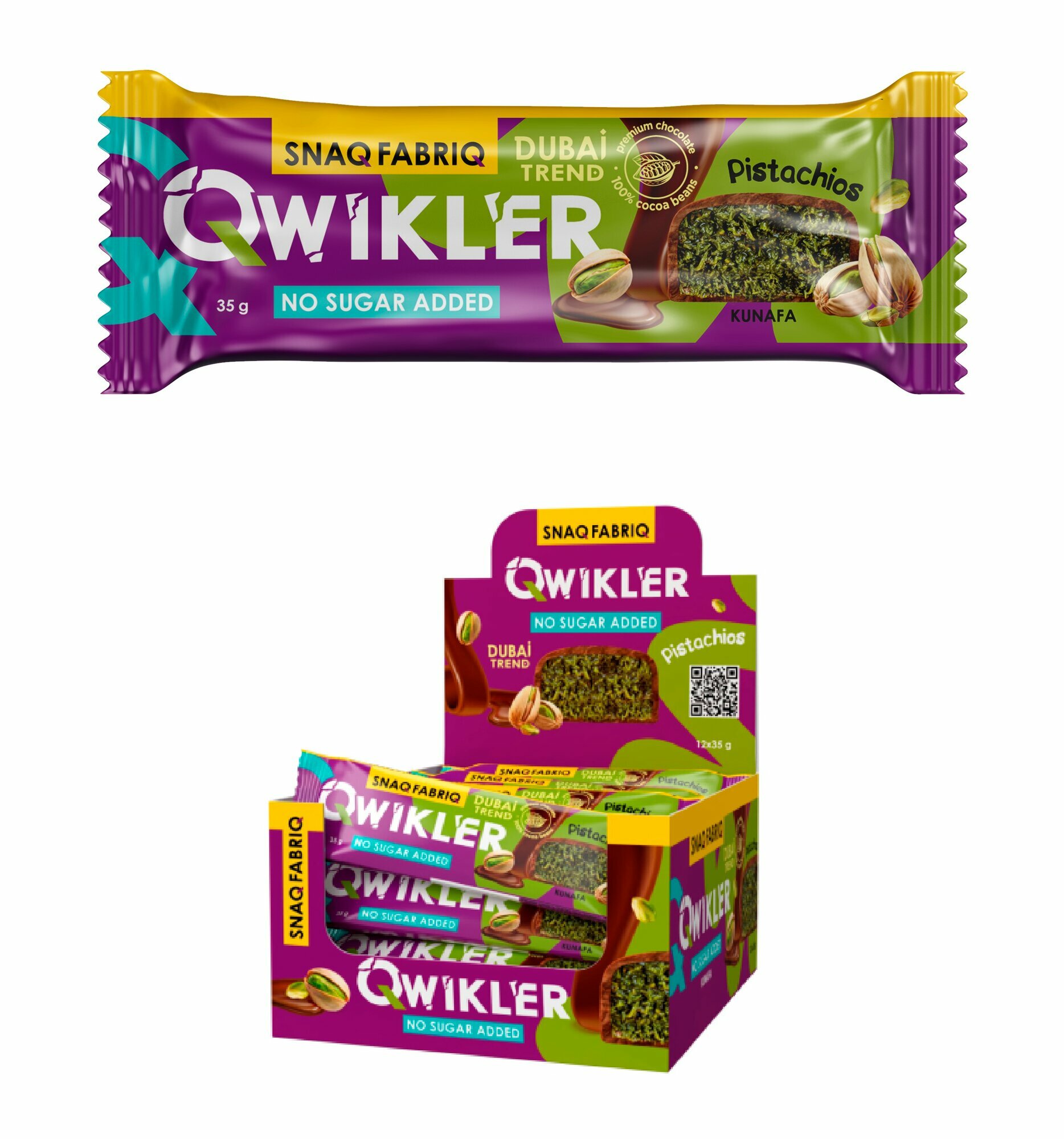 Snaq Fabriq QWIKLER Батончик протеиновый глазированый С фисташкой и хрустящим тестом 35гр, 12шт