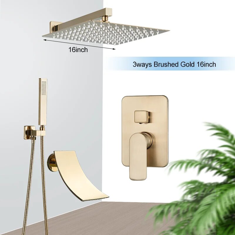 Матовый золотой смеситель для душа ulgksd 3 Ways 16Inch B