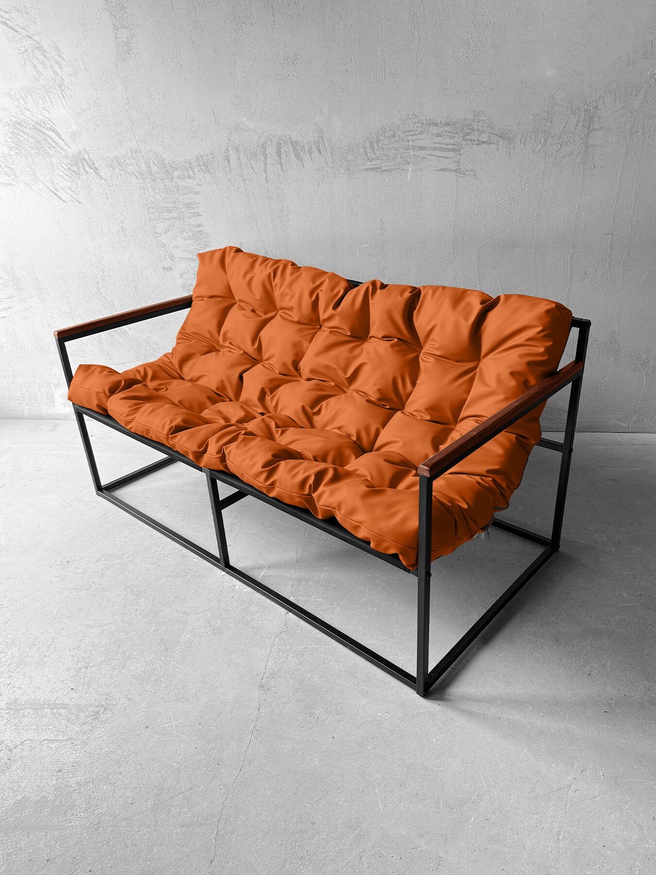 Диван мягкий удобный для отдыха, уличный, на балкон, на веранду, в стиле лофт, минимализм, Комфи ++ кожзам оранжевый