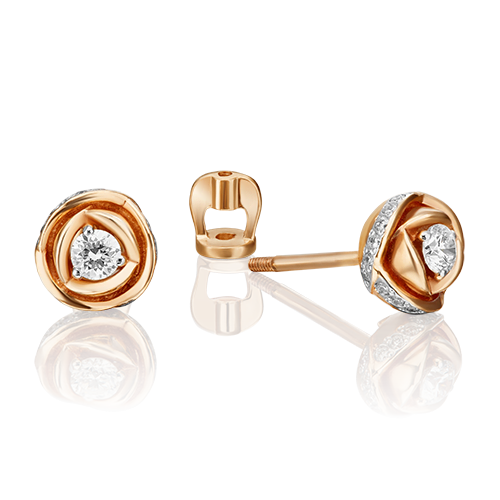 Серьги, красное золото, 585 проба, бриллиант