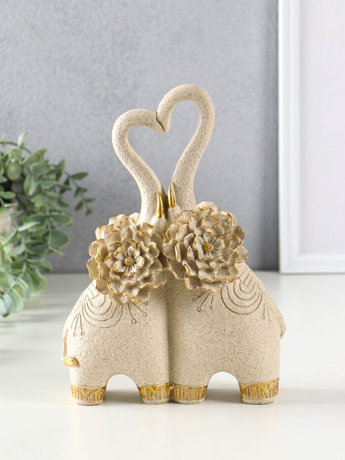 Фигура полистоун «Парочка слонов с цветочными ушами», песочный, 8×17×25.5 см