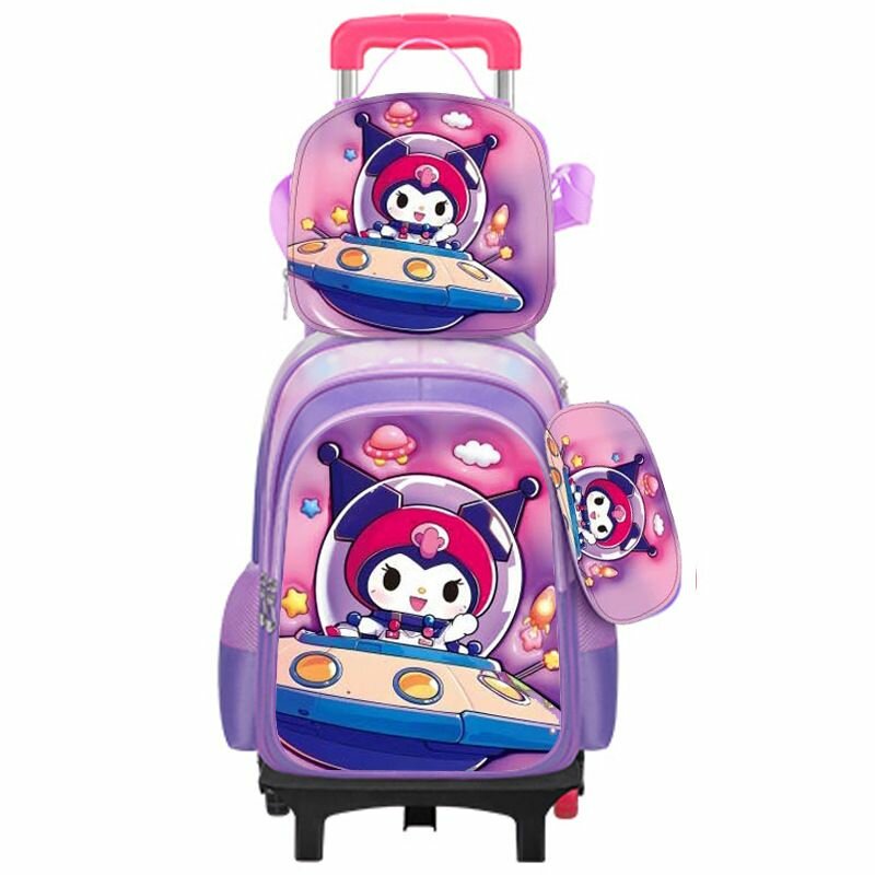 Рюкзак детский мультяшный надувной стиль блестящий кожаный школьный с троллей и плечными ремнями тройной комплект