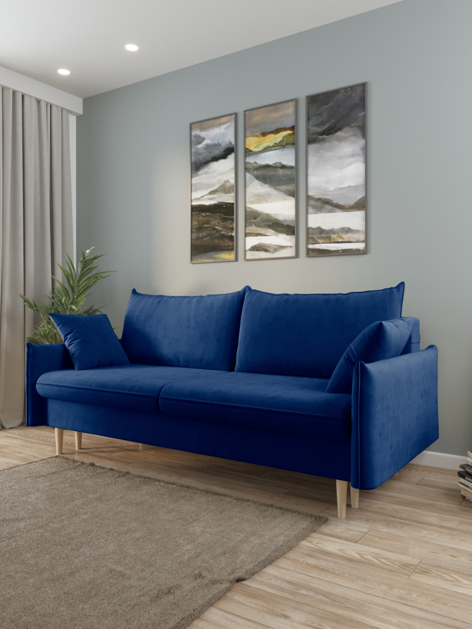 Диван-кровать Фьорд синий, механизм Тик-так, 212х96х80 см, Спальное место 147х198 см