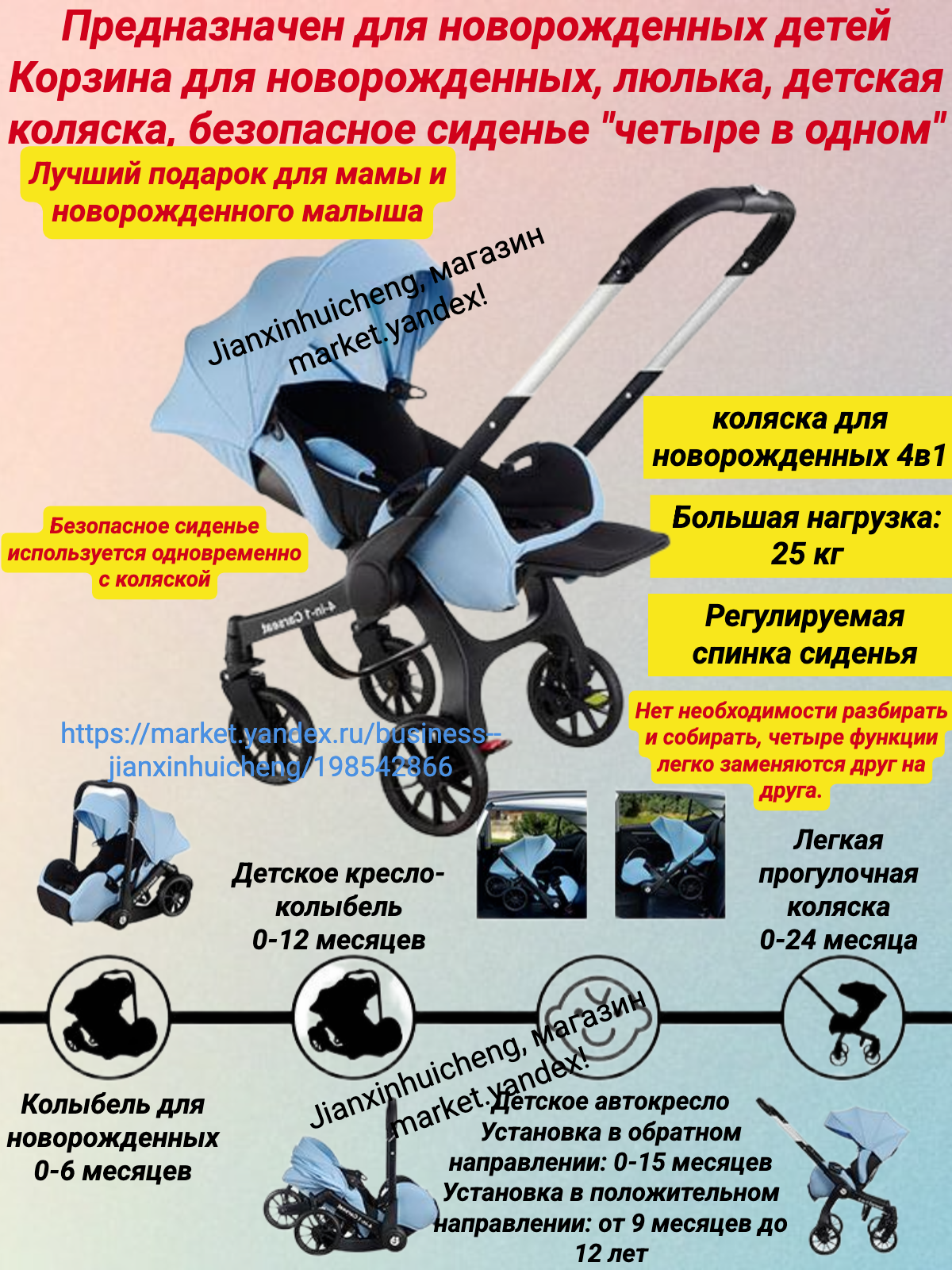 Корзина для новорожденных, люлька, детская коляска, безопасное сиденье "четыре в одном"