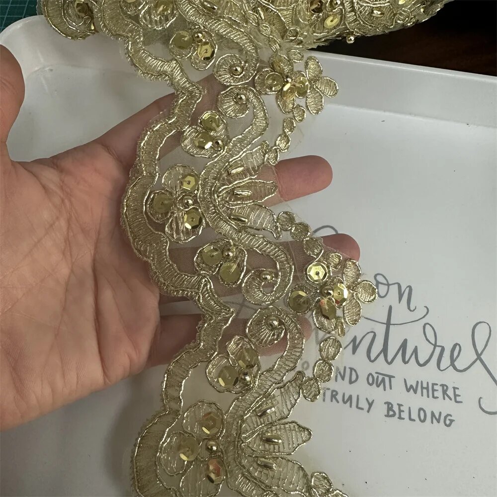 Бисерное кружево с блестками ywleiao для пошива женских платьев gold A