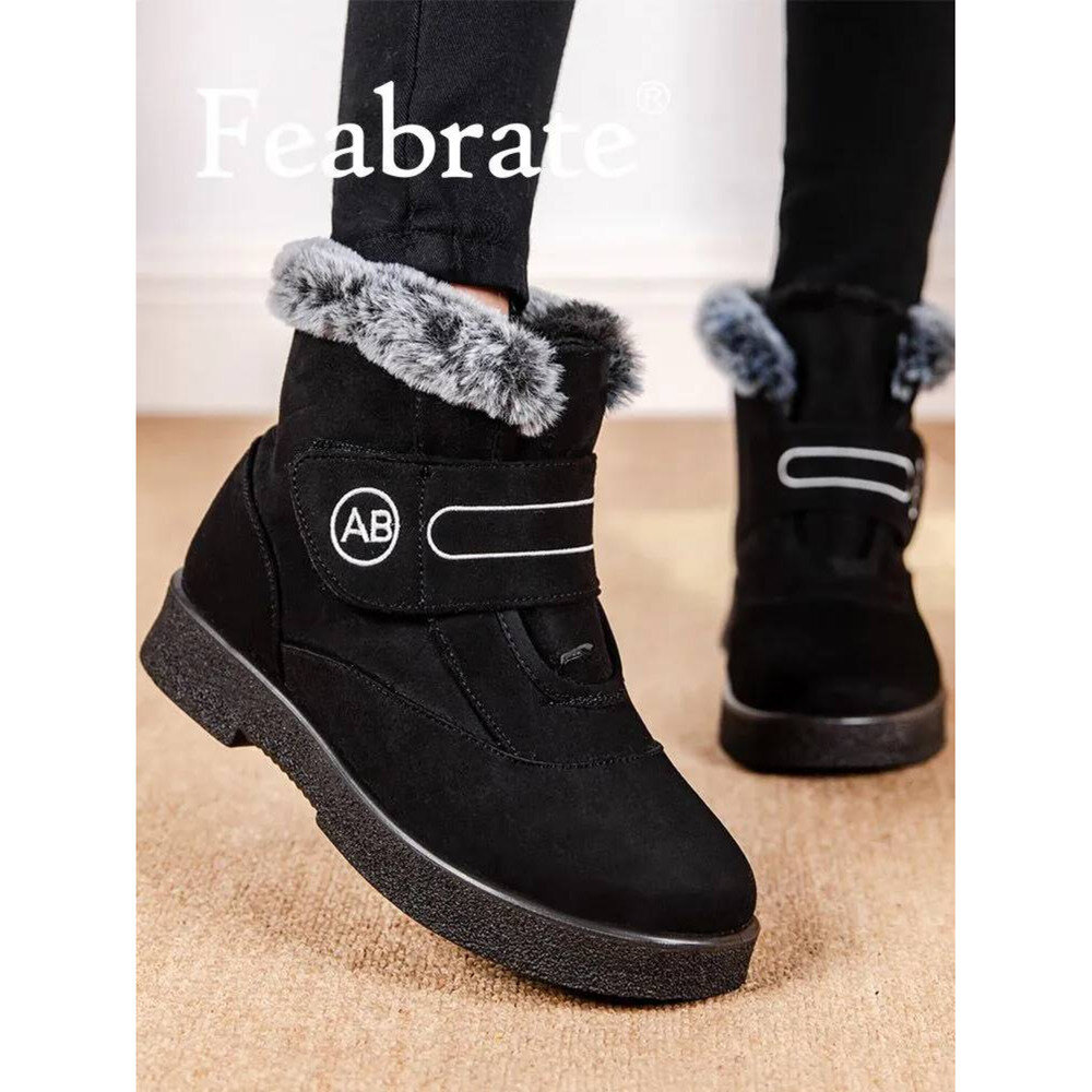 Новые теплые женские зимние ботинки с меховым воротником и имитацией меха кролика, с боковыми цепочками, с водонепроницаемыми женскими ботинками, повседневная женская обувь