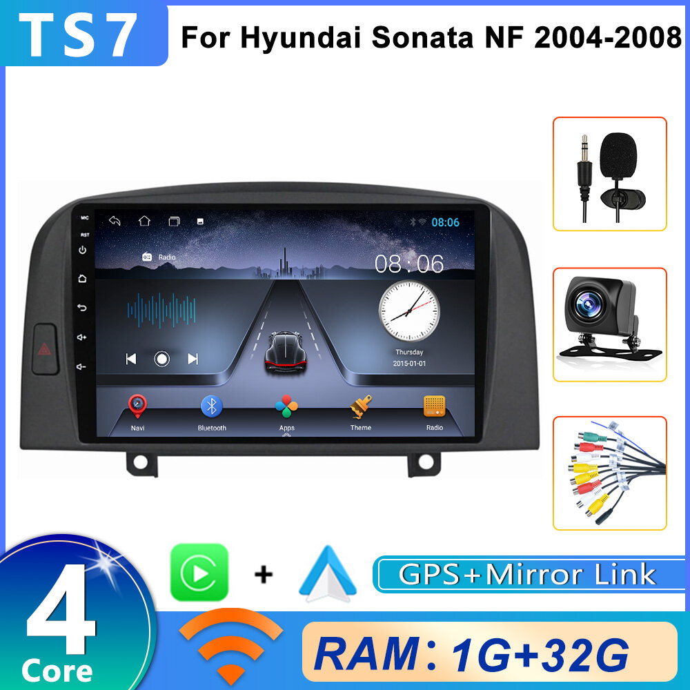 Магнитола для Hyundai Sonata 5 NF 2004-2007, 1/32Гб ANDROID, 4 ядерный процессор, IPS экран 9 дюймов, Wifi, андроид штатная автомагнитола, головное устройство Хендай Соната