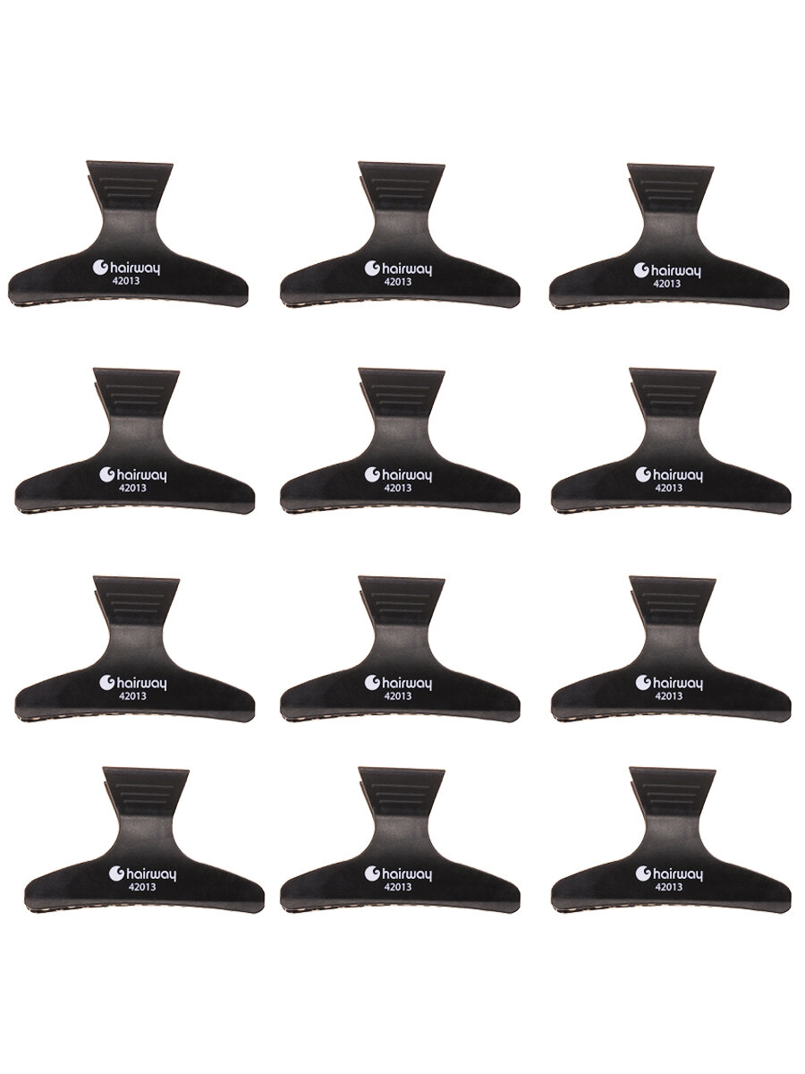 Зажим для волос Hairway "Бабочка", профессиональный, чёрный, 12 штук
