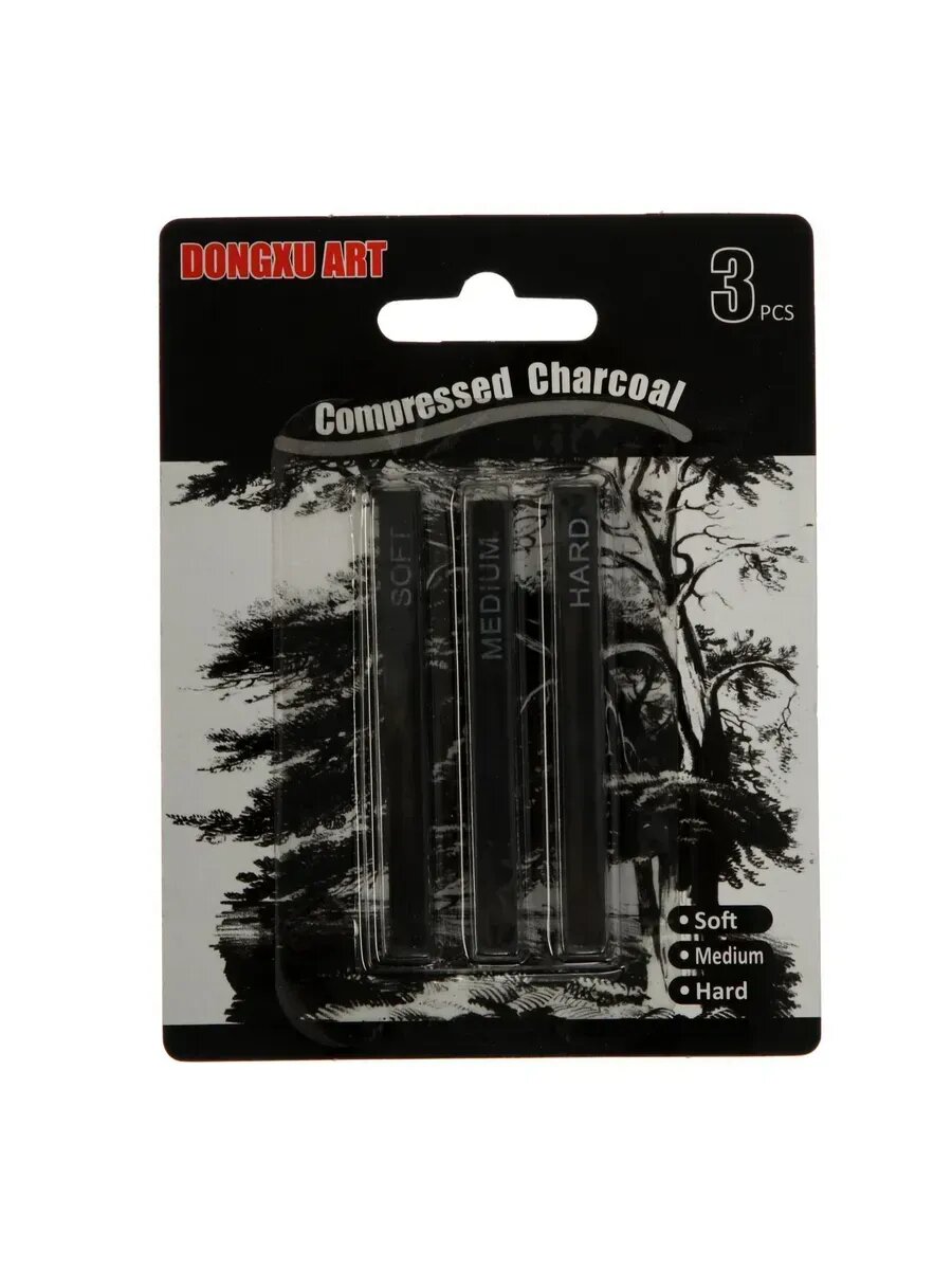 Уголь прессованный, чёрный, 3 штуки