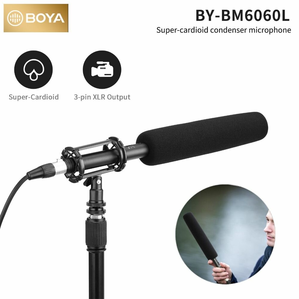 BOYA BY-BM6060L Микрофон Суперкардиоидный конденсаторный микрофон с фантомным питанием от 24 до 48 В