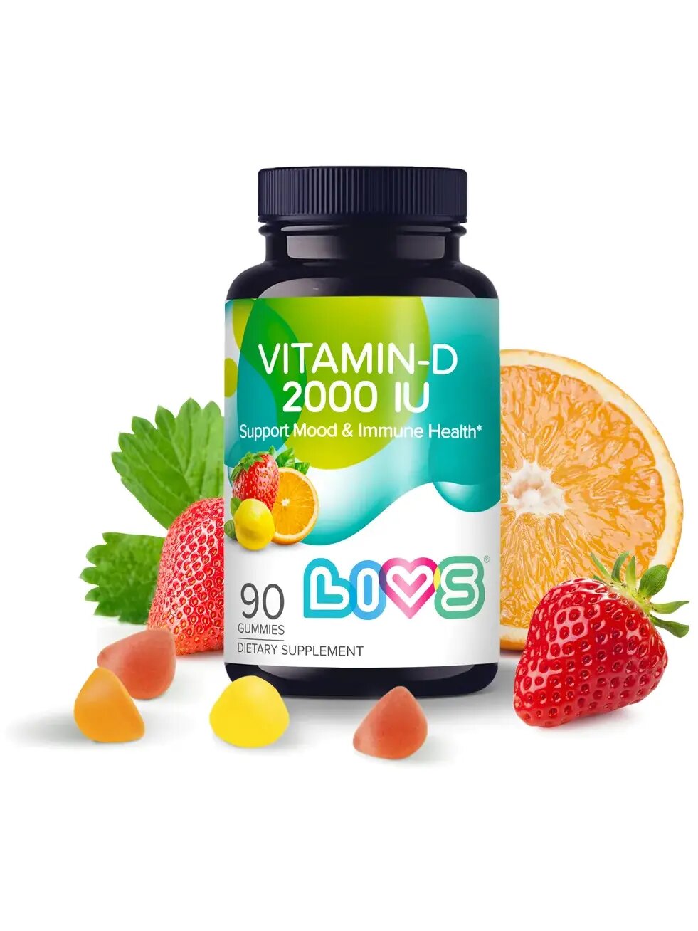 Витамин D3 LIVS 2000, жевательные пастилки, со вкусом апельсина, лимона и клубники, 90 шт.