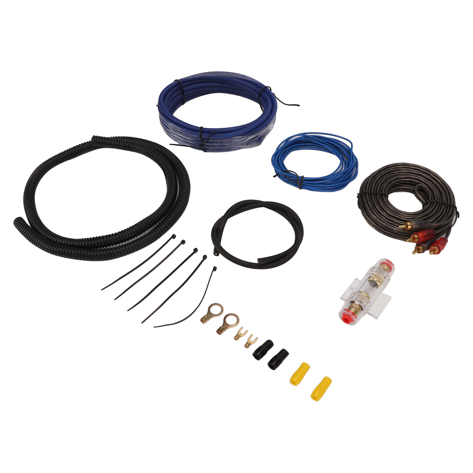 Набор силового кабеля для усилителя с аудиокабелем, заземляющим проводом и гофрированным шлангом для автомобильного сабвуфера:
