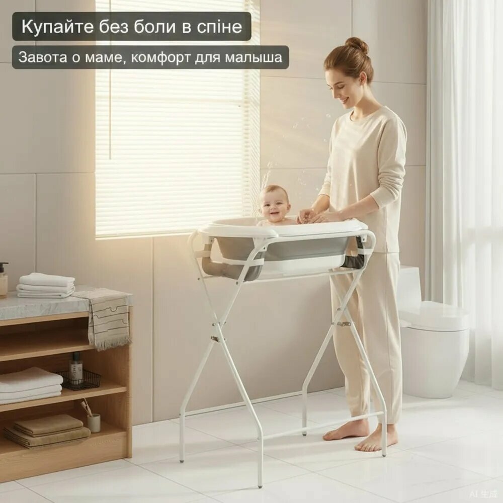 Детская складная ванночка с подставкой и цифровым термометром, анатомическая ванна для купания новорожденных и малышей от 0, большой набор для ухода за ребенком на высоких ножках