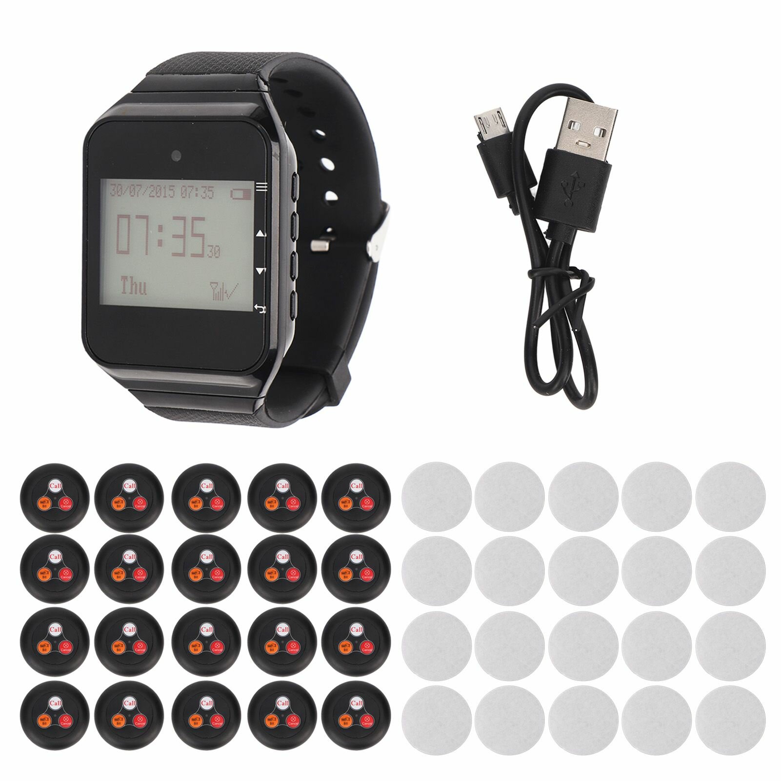 Пейджер для часов 20 кнопок вызова ЖК-дисплей Перезаряжаемая беспроводная система вызова для часов Пейджер для сиделки