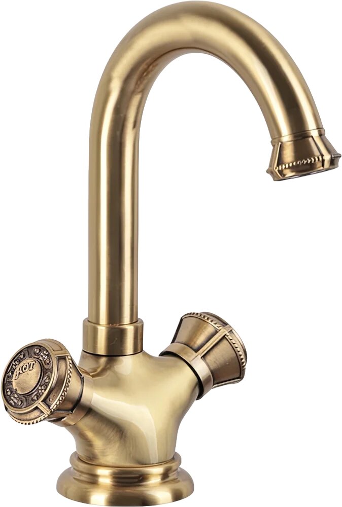 Смеситель для раковины Bronze de Luxe 21981/1 бронзовый, глянцевый, кран для ванной в раковину, из латуни, с поворотным изливом