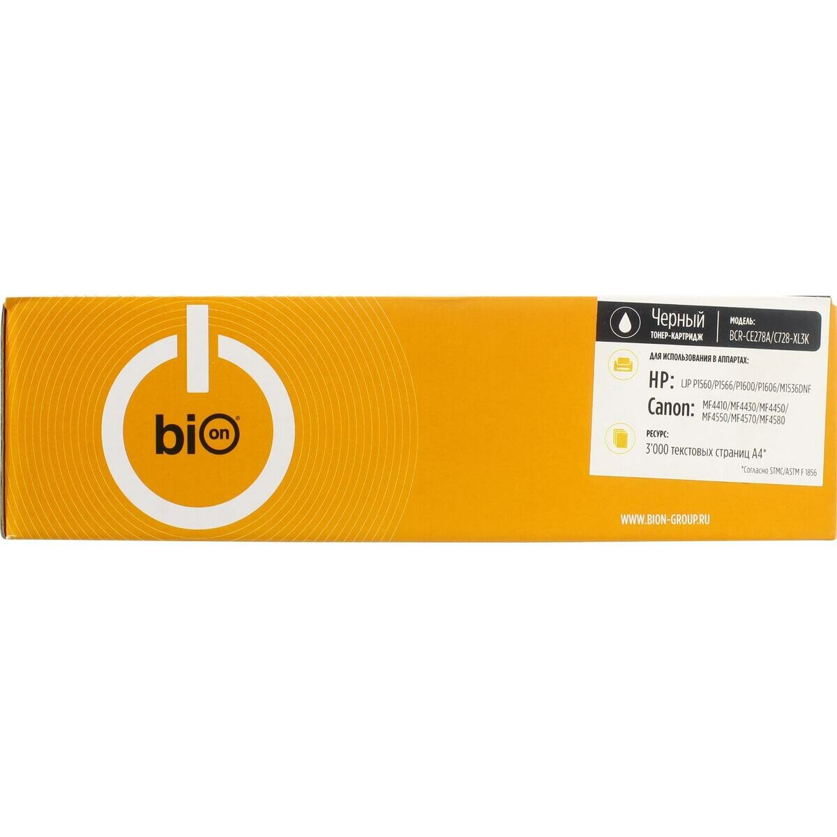 Картридж Bion BCR-CE278А/C728-XL3K Black для HP LaserJet P1566/P1606, Canon MF4410/4450/4570/4580